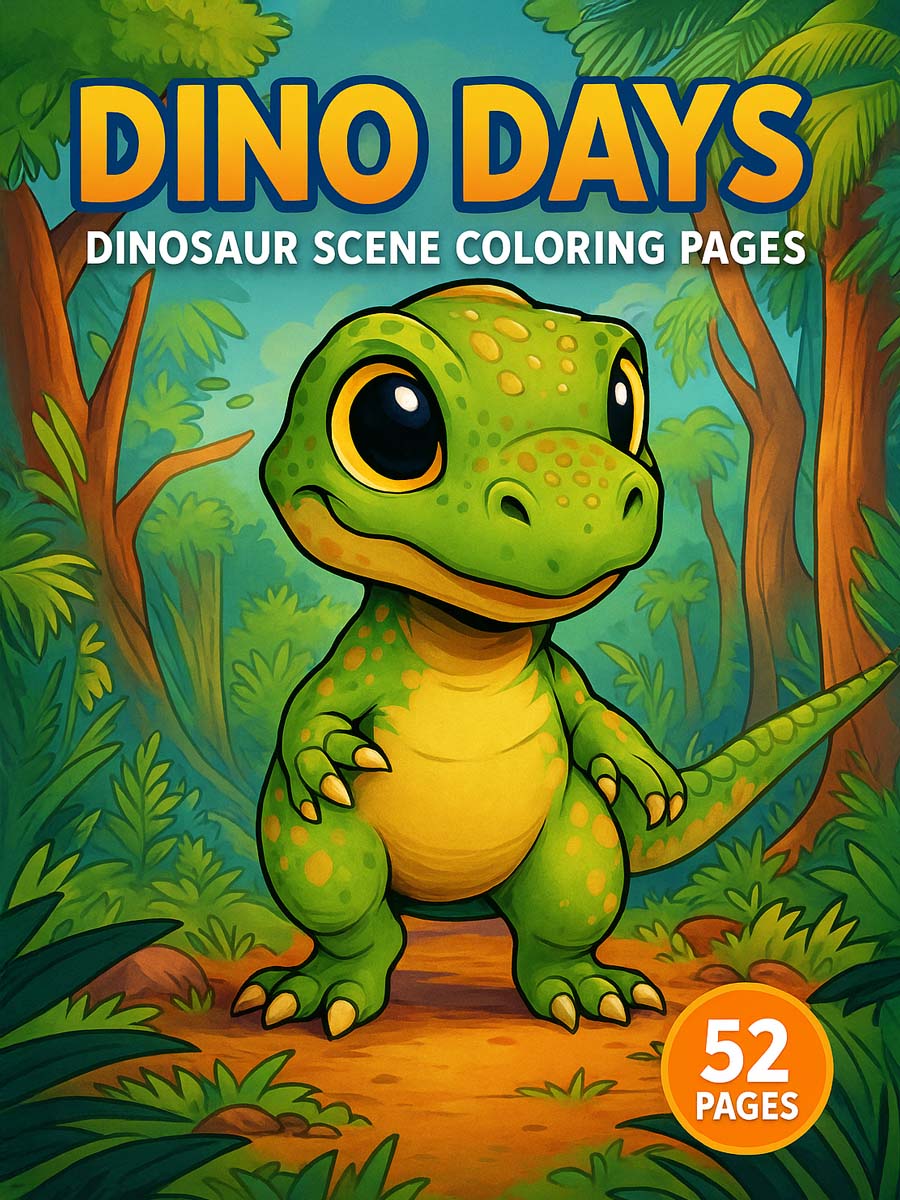 Dino Days – 52 Dinosaur Scene Coloring Pages - Fun With Crayons